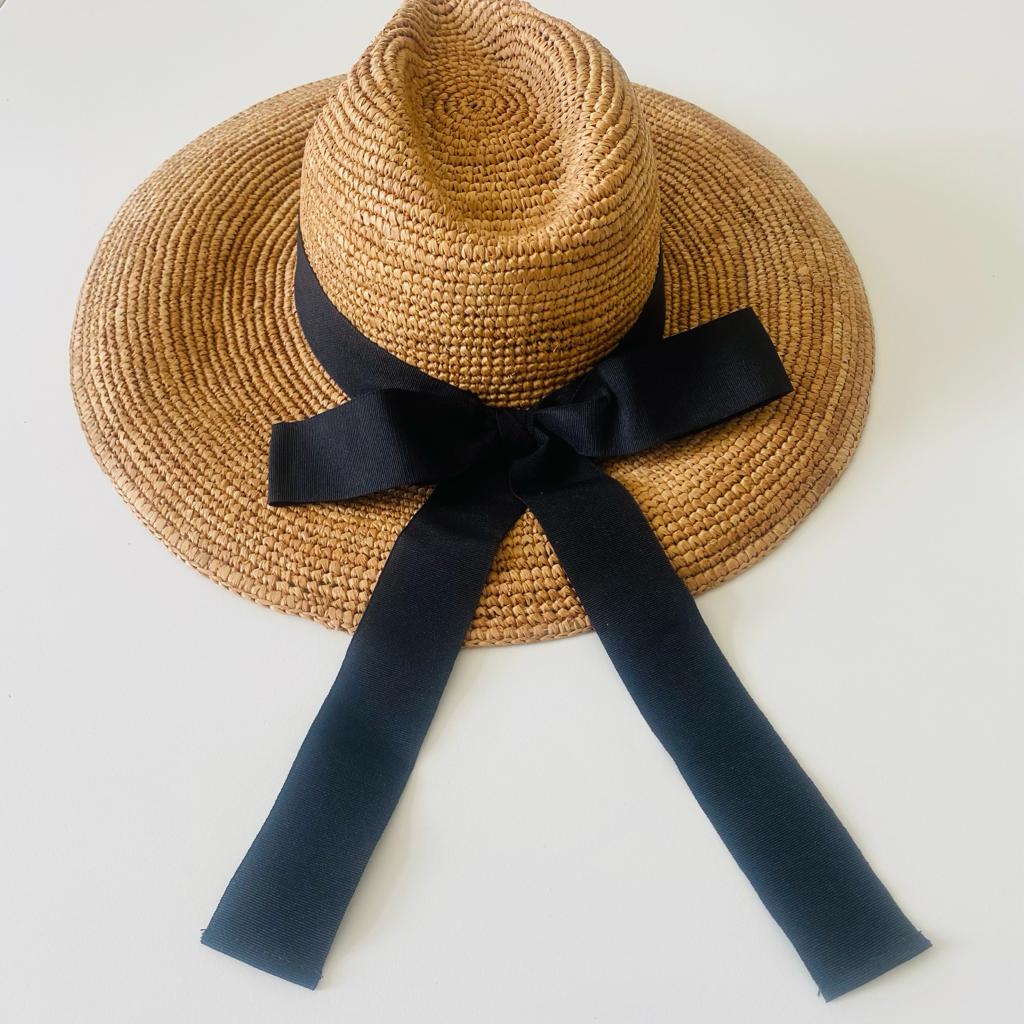 Chapeau rafia- style panama avec ruban de couleur-lesfillesM.com